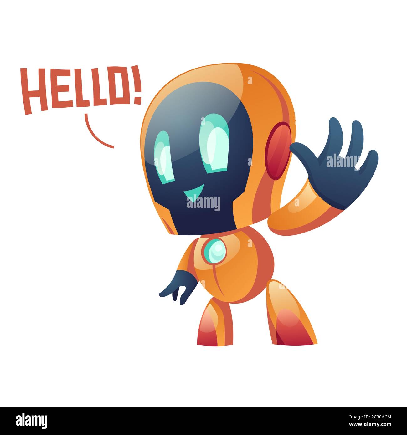 Robot say hello and waving hand to user, cute friendly ai chatbot ...