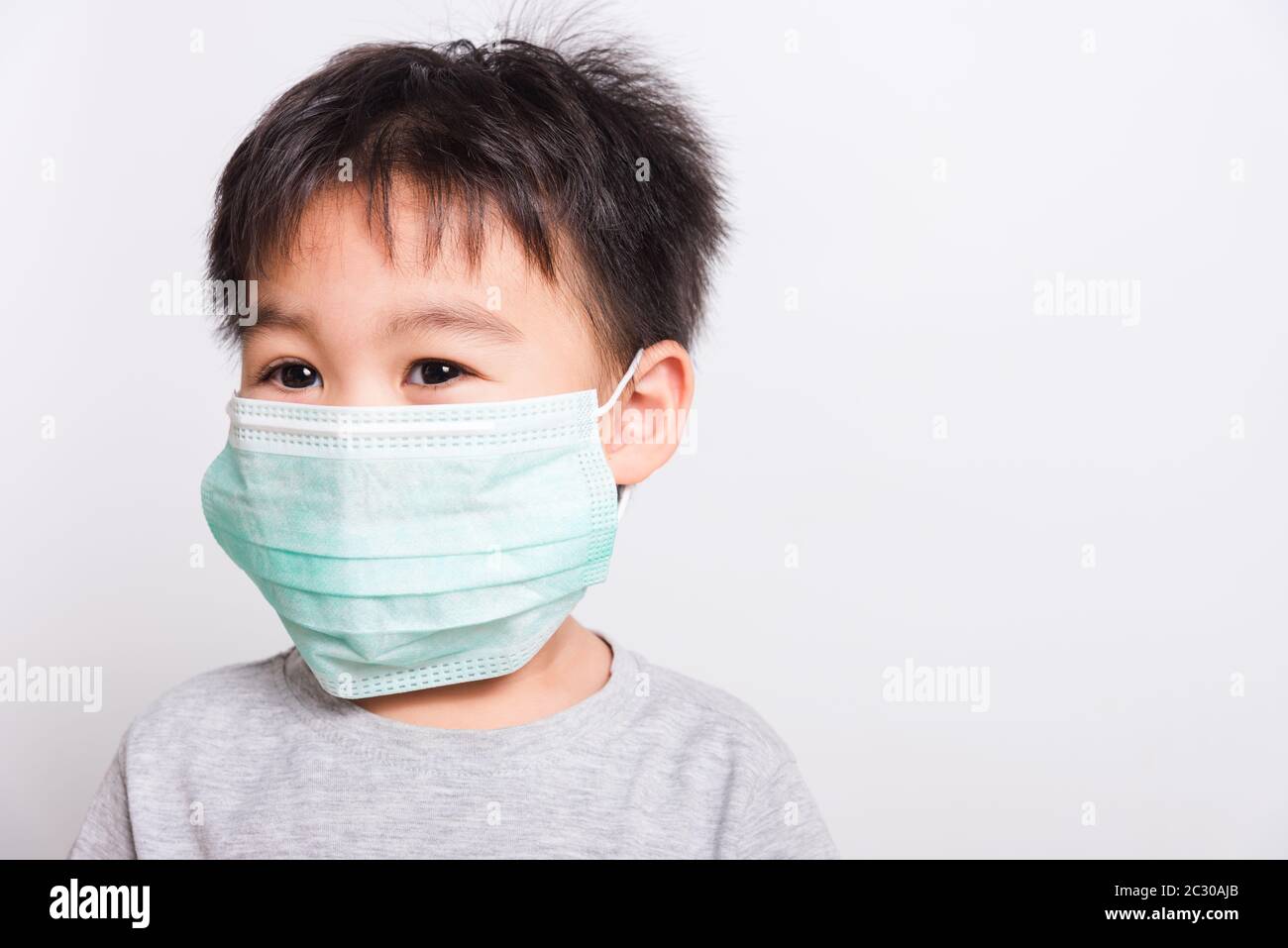 Closeup Asian face, Little children boy sick he using medicine ...