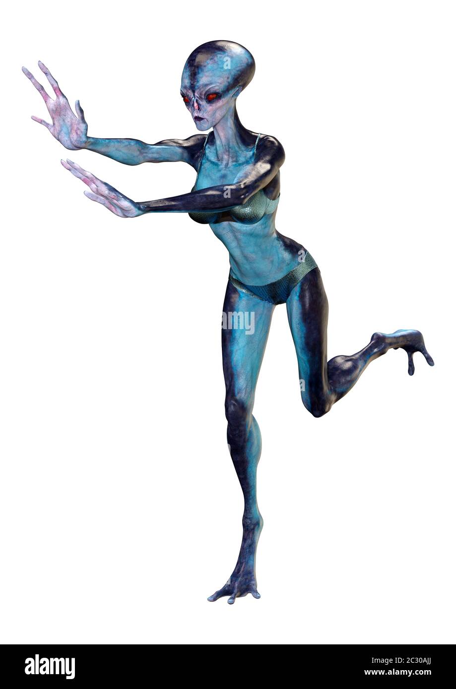 3D rendering of a blue female alien isolated on white background Stock ...