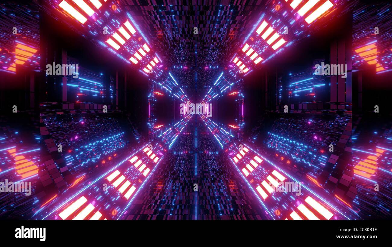 high reflective bricks textured futuristic sc-fi tunnel corridor with ...