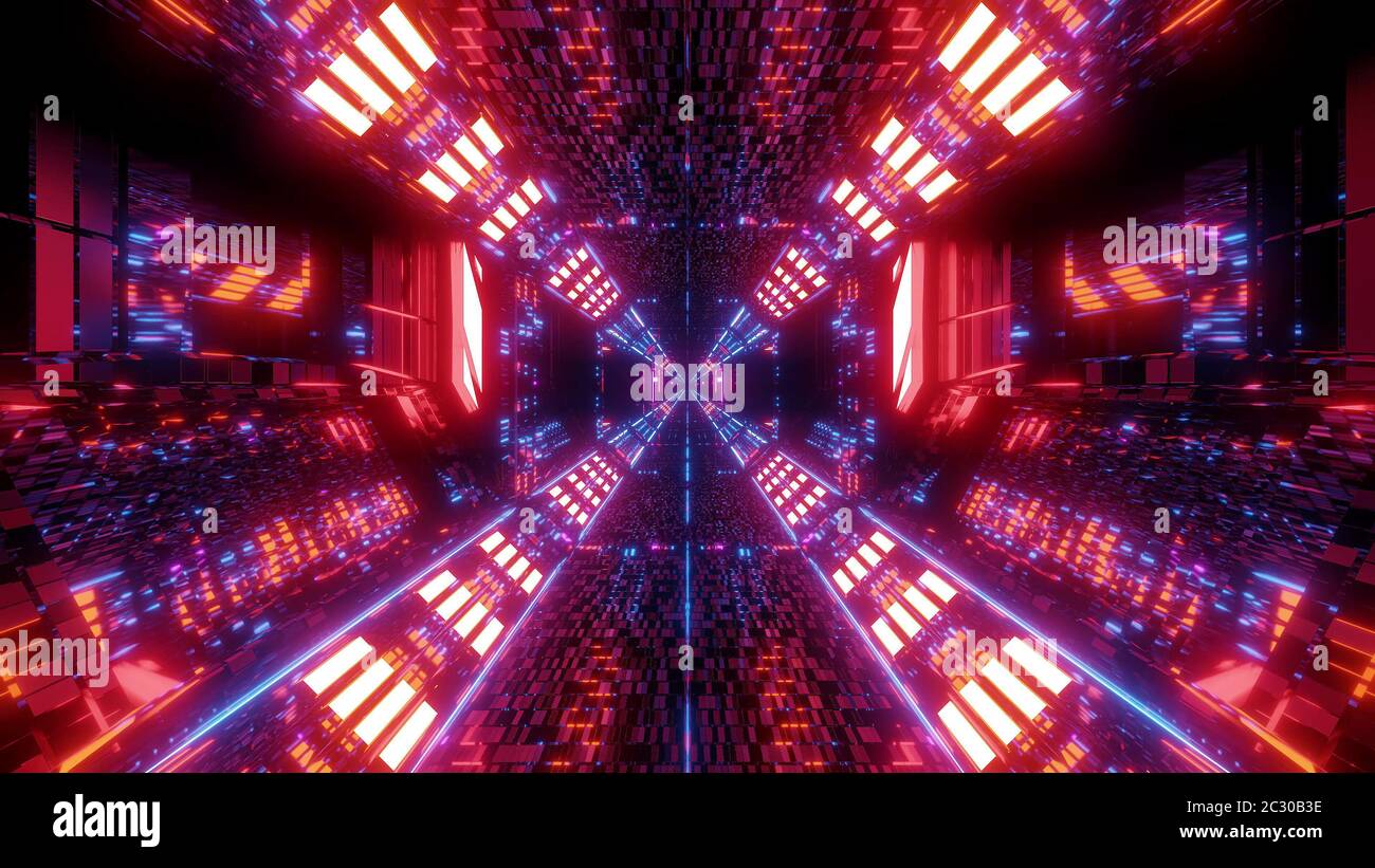 high reflective bricks textured futuristic sc-fi tunnel corridor with ...