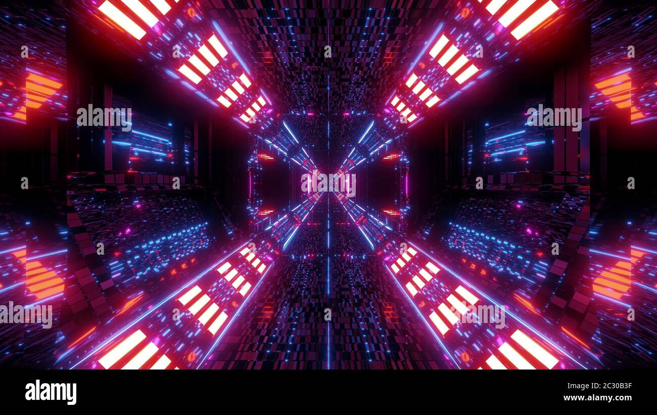 high reflective bricks textured futuristic sc-fi tunnel corridor with ...