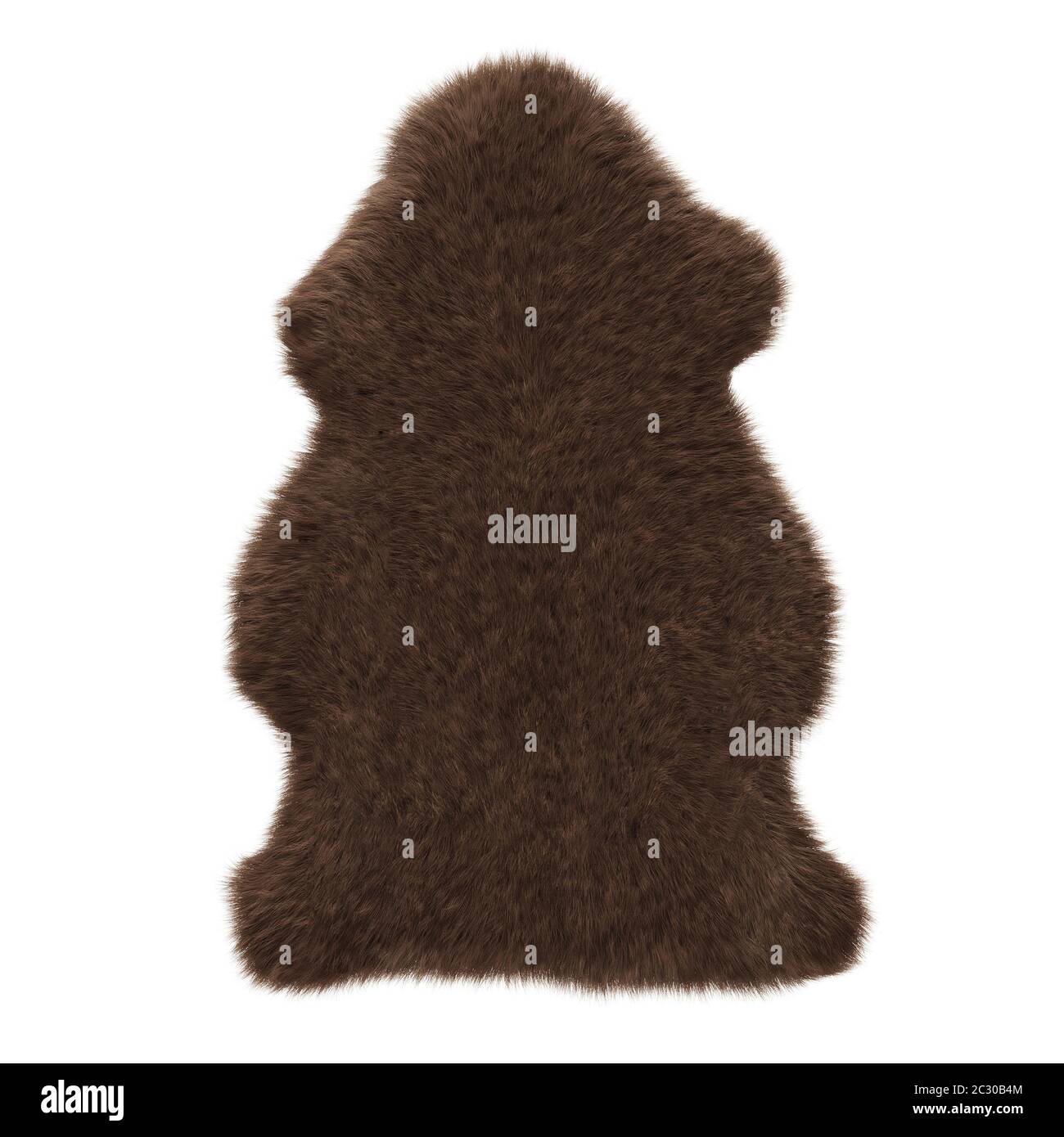 Brown skin of a sheepskin wool rug on a white background. 3D rendering ...