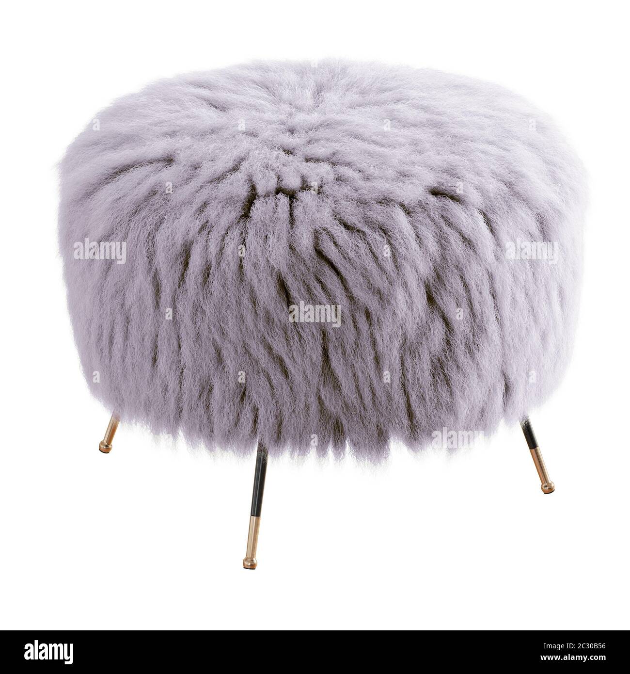 Fluffy stool made of sheepskin wool on hooves on an isolated background ...