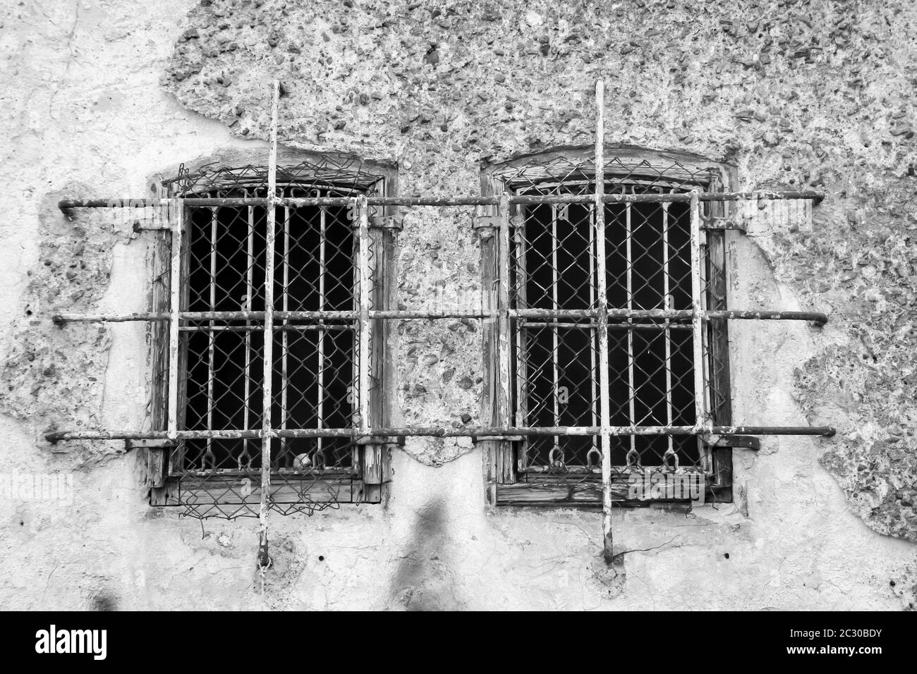 The window of a former prison, detention cell of a Soviet garrison ...