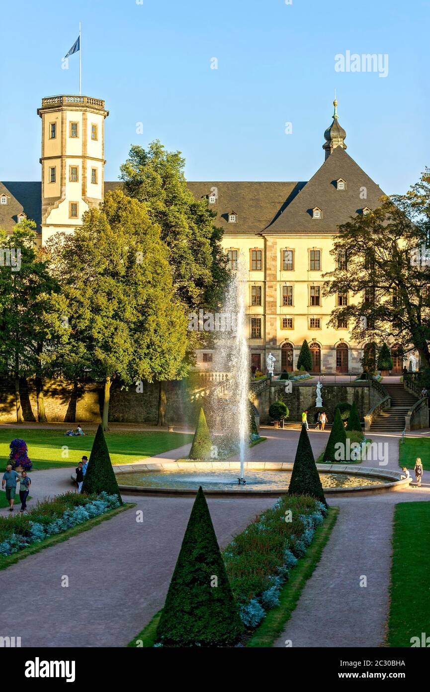 Castle park with fountain, City Palace Fulda, Hesse, Germany Stock ...