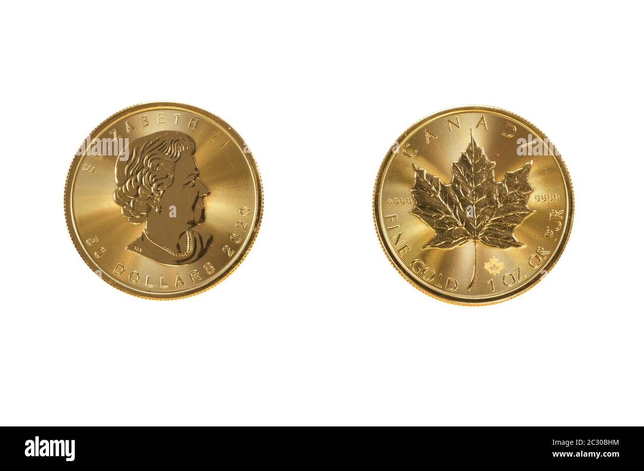 Gold coin, 1 Ounce, Maple Leaf obverse Queen Elizabeth II and reverse ...