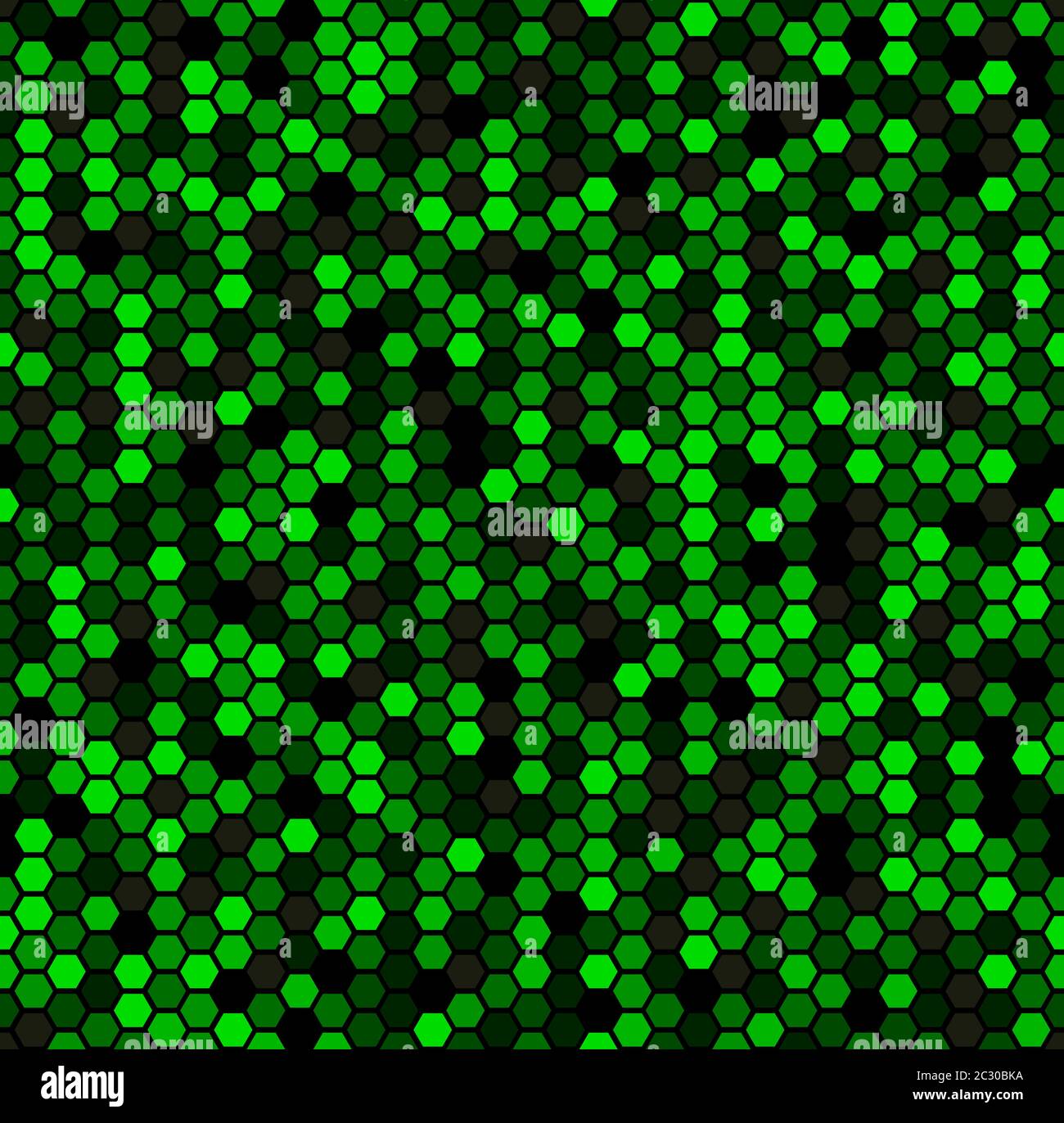 Monochrome seamless honey pattern with halftone hex cells in linear ...