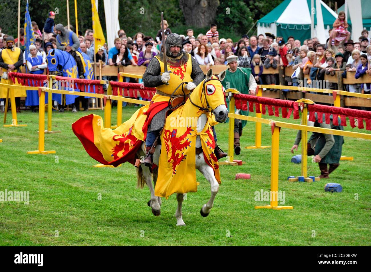 Knights on horseback, equestrian games, historical city festival ...
