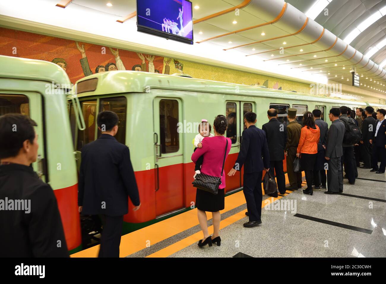 Pyongyang, North Korea - May 1, 2019: People at the Kaeson subway ...