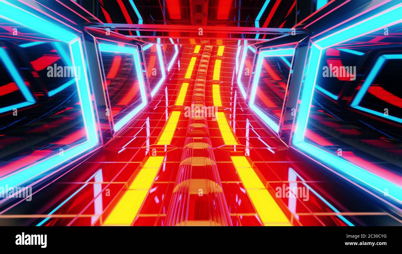 futuristic glowing scifi science-fiction glass tunnel 3d illustration ...