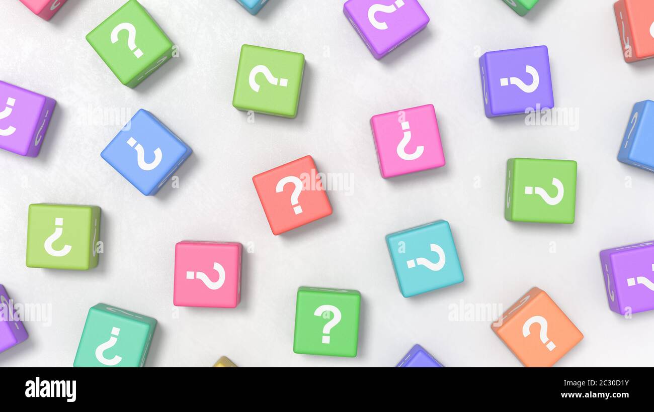 Many Question Mark on Colofrul Cubes on a Light Gray Plastered ...