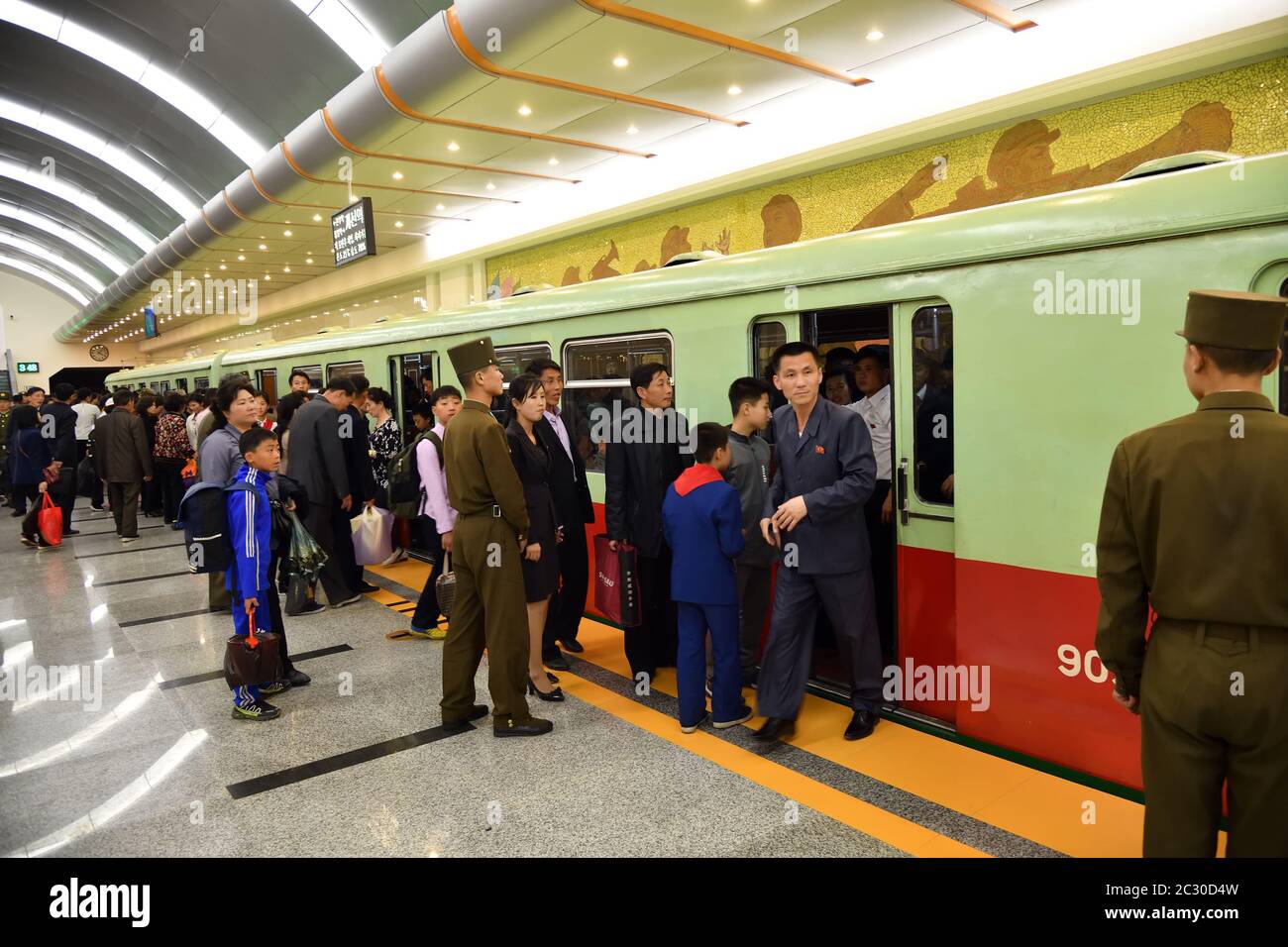 Pyongyang, North Korea - May 1, 2019: People at the Kaeson subway ...
