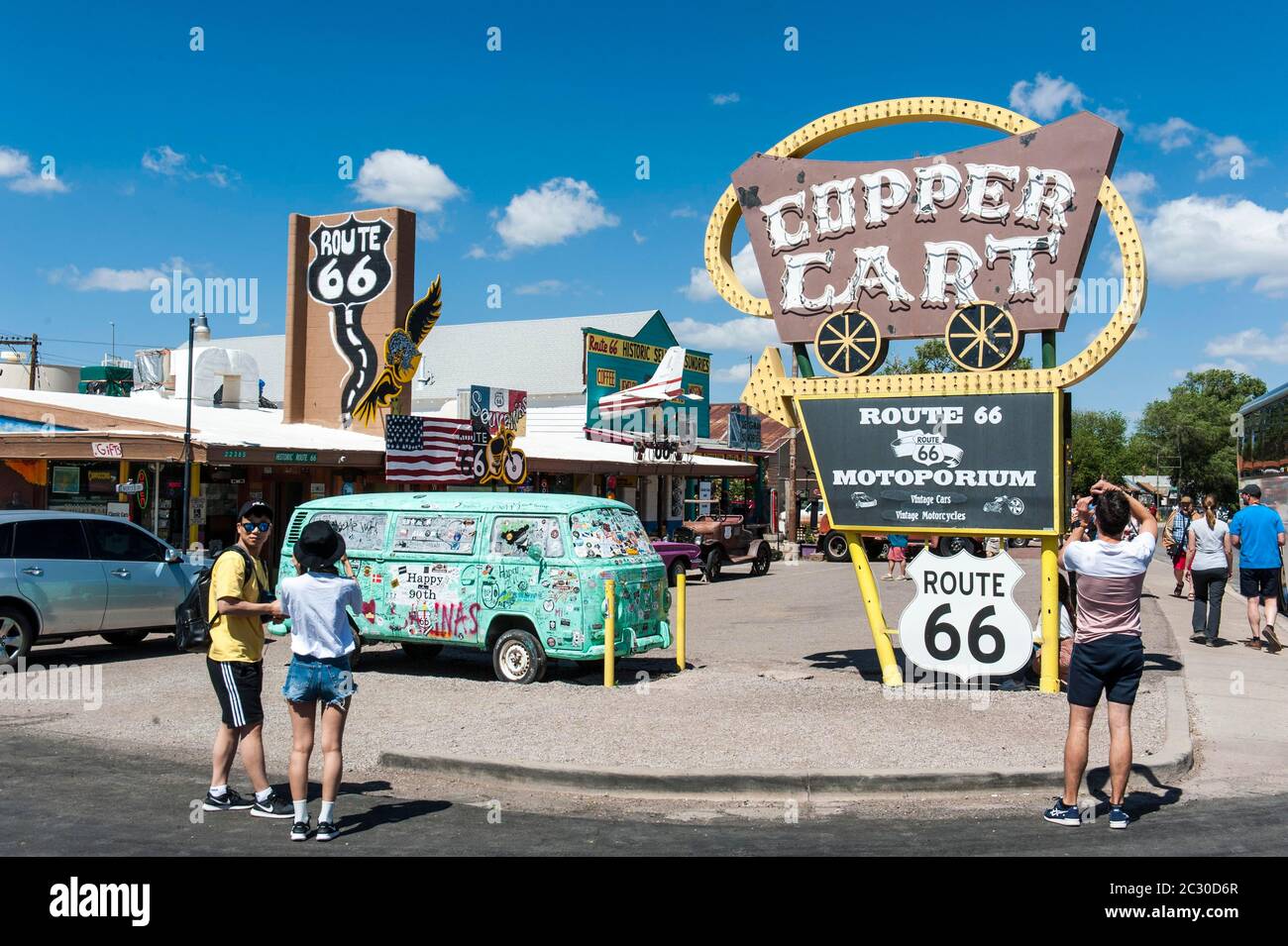 Old sign Copper Cart, old VW bus classic car, Historic Route 66 ...