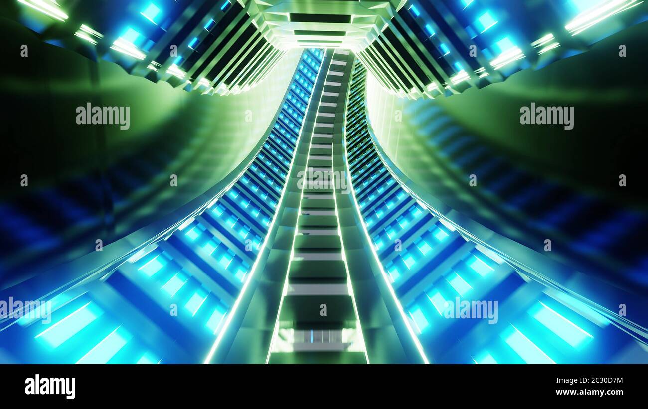 futuristic scifi train / subway tunnel corridor 3d illustration ...
