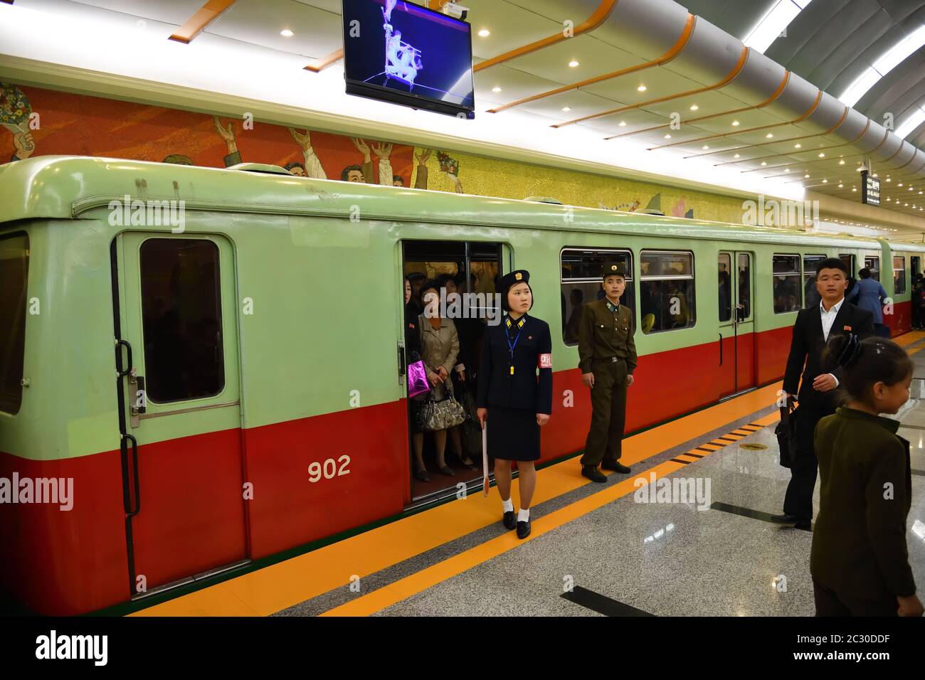 Pyongyang, North Korea - May 1, 2019: People at the Kaeson subway ...