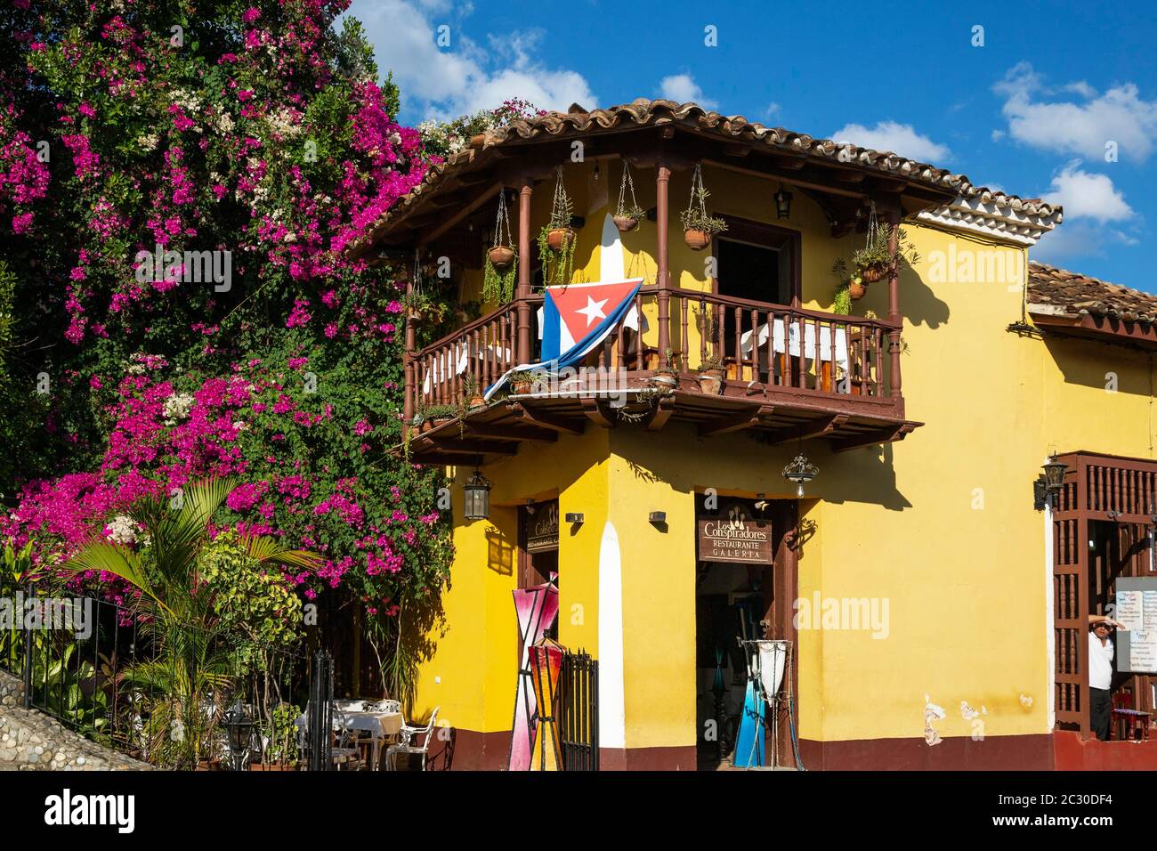 Restaurant and shop in the colonial old town., Trinidad, Cuba Stock ...