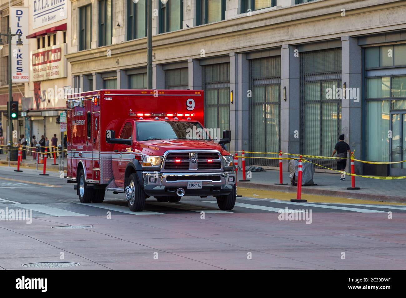 Los Angeles, California, USA- 11 June 2015: Fire brigade car on streets ...