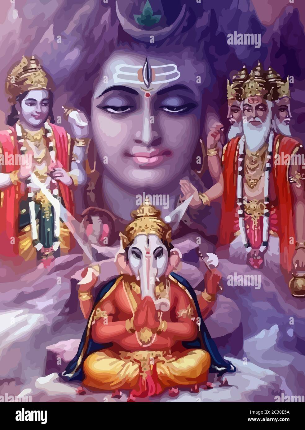 lord Vishnu lady Surya light Ganesha elephant mythology illustration ...