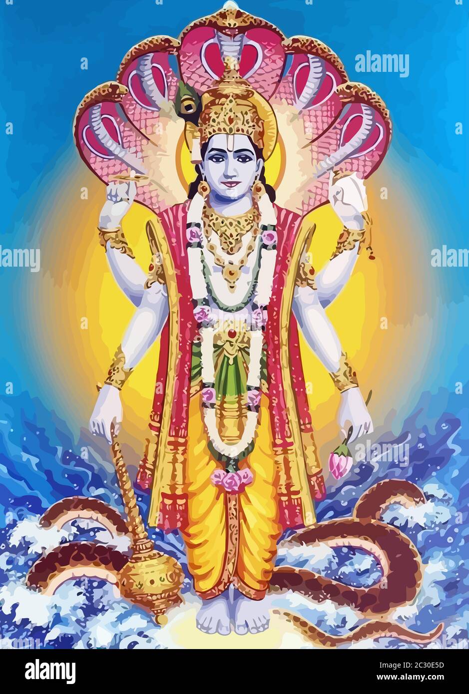 lord Vishnu water snake hinduism mythology illustration Stock Photo - Alamy