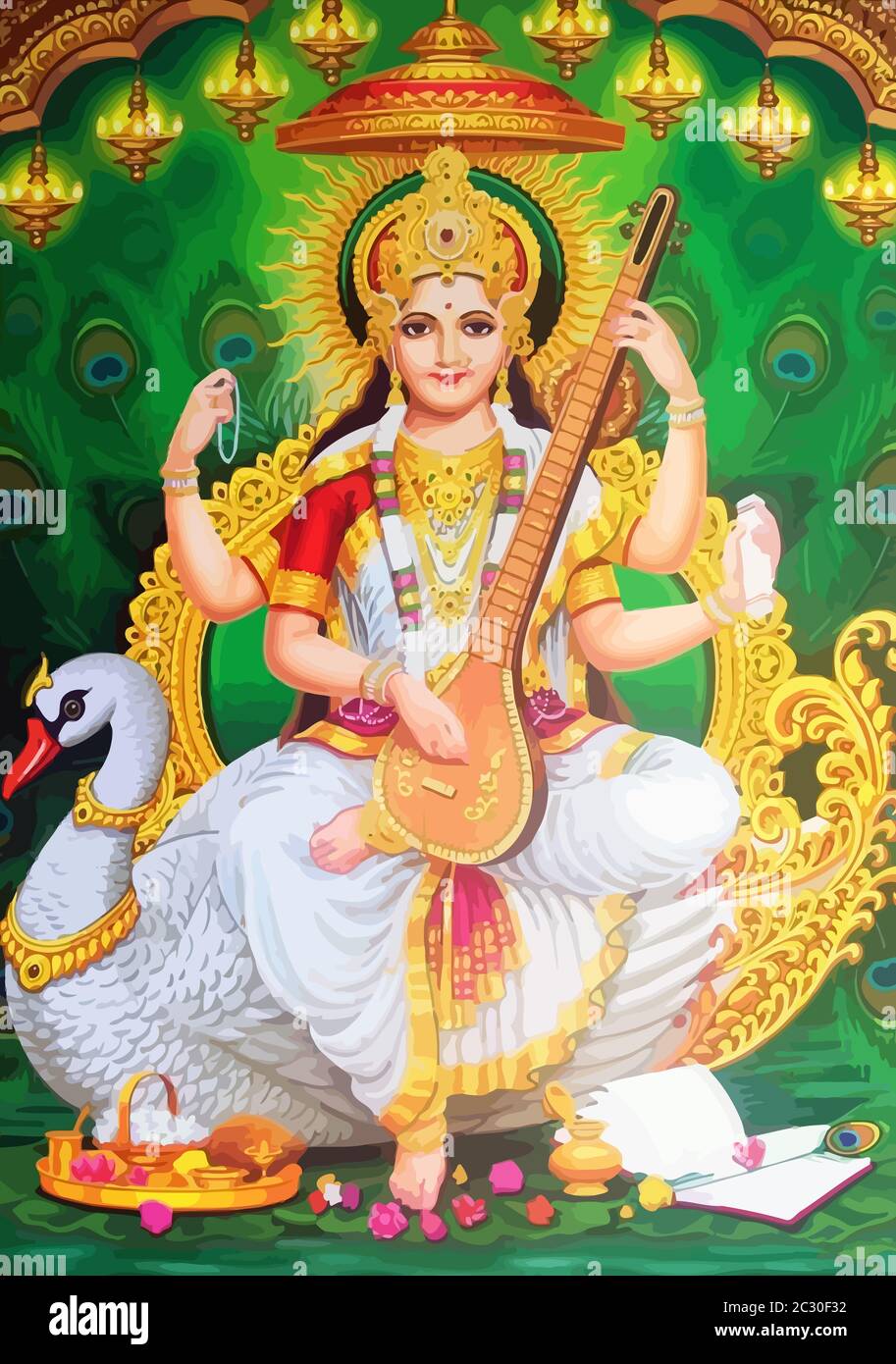 god Saraswati spiritual play veena holy culture music hinduism ...