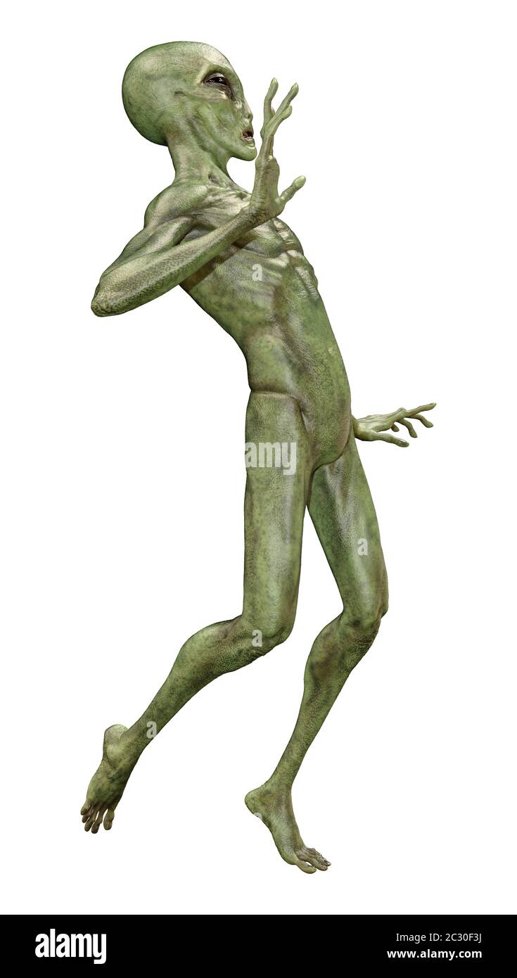 3D rendering of a green alien isolated on white background Stock Photo ...