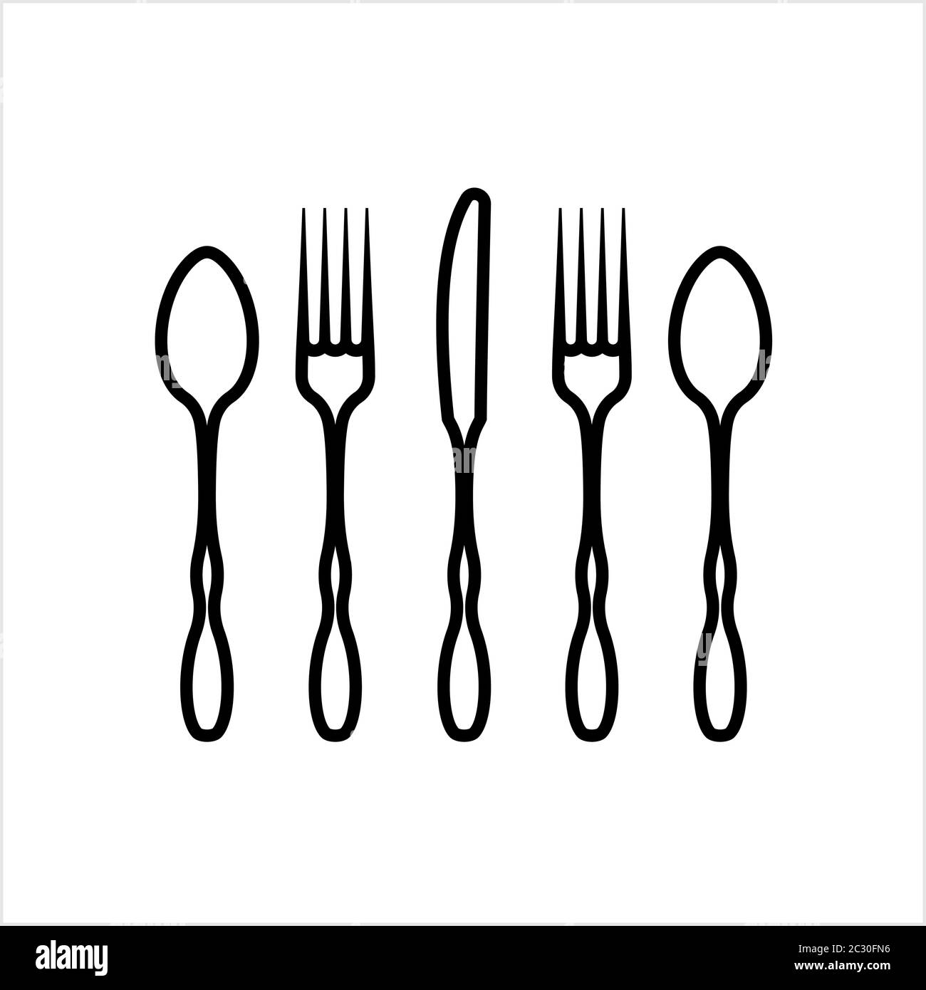 Cutlery Icon, Fork, Spoon And Knife Vector Art Illustration Stock ...