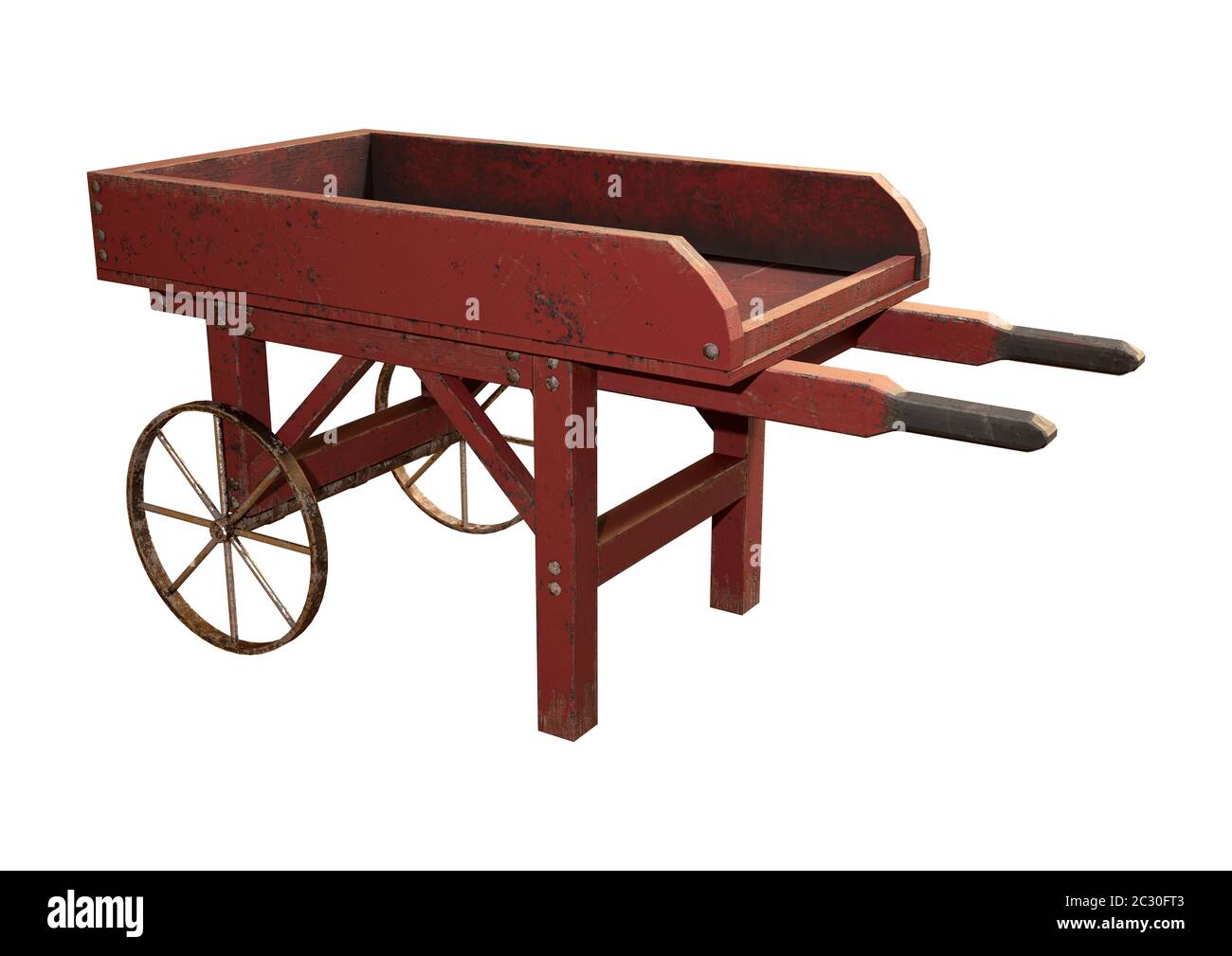 3D rendering of a red wheelbarrow isolated on white background Stock ...