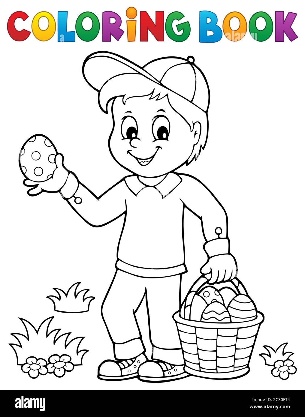 Coloring book boy with Easter eggs 1 - picture illustration Stock Photo ...