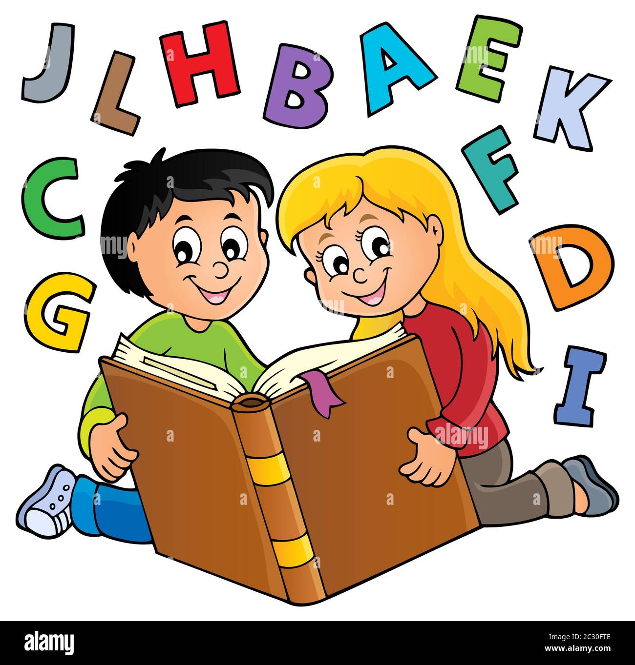 Kids reading book theme 2 - picture illustration Stock Photo - Alamy