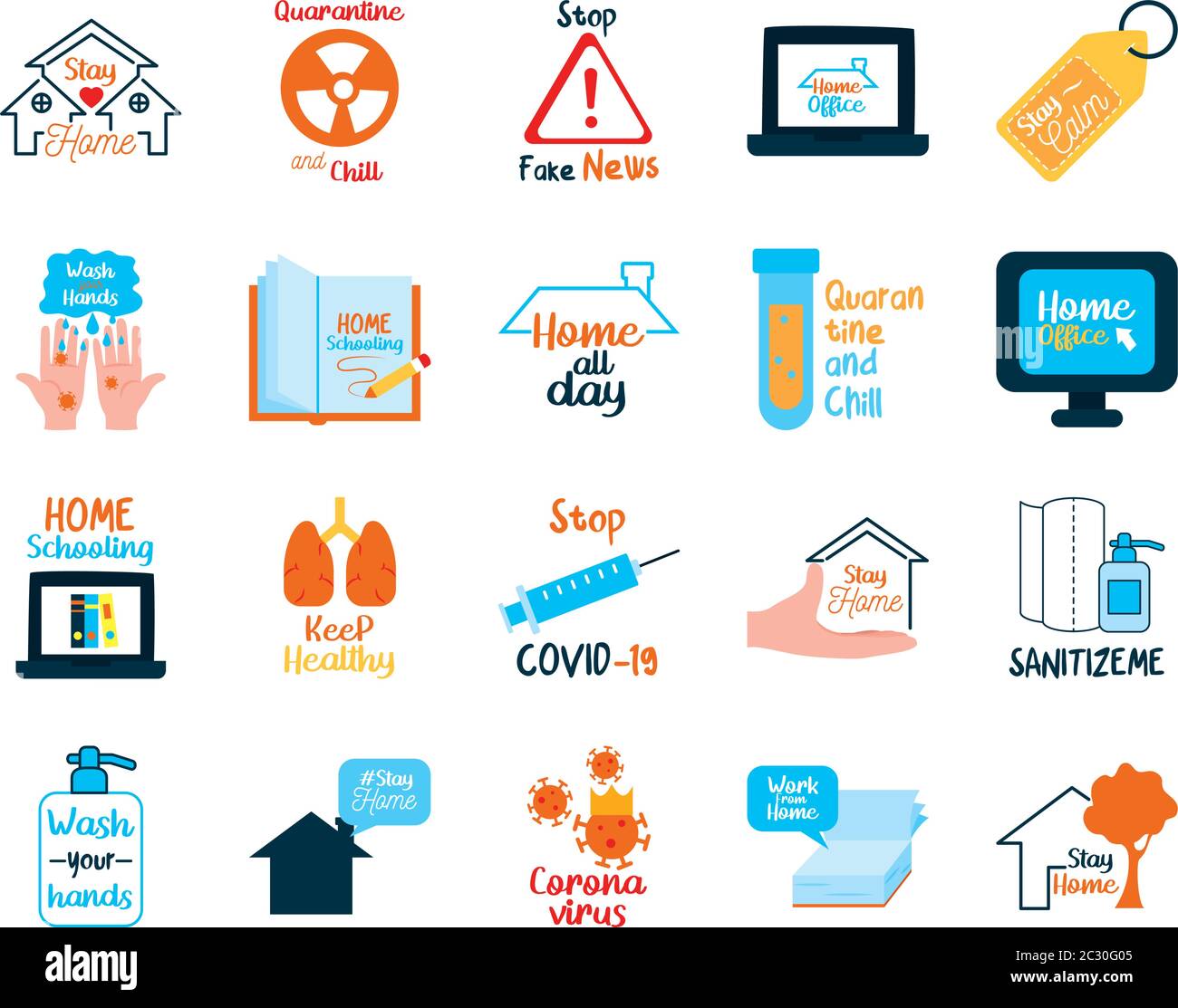keep healthy and coronavirus messages icon set over white background ...