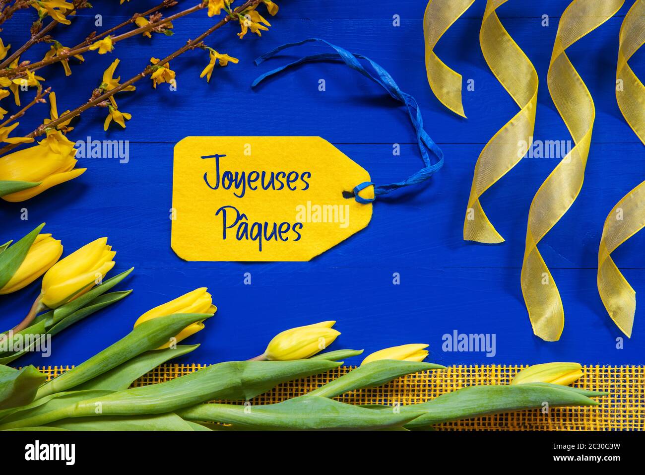 Label With French Text Joyeuses Paques Means Happy Easter. Yellow ...