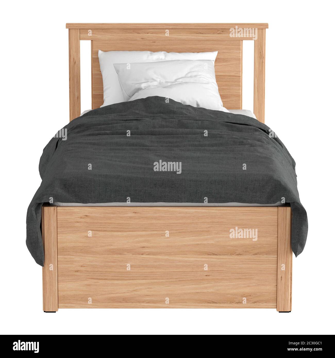 A wooden light brown bed on a white background. 3d rendering Stock ...