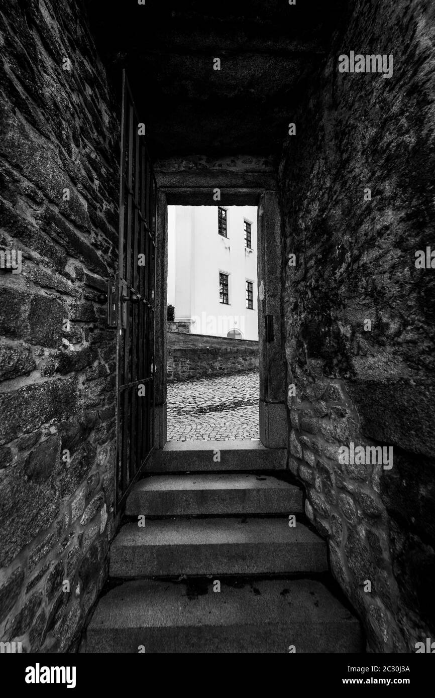 Stone brick fortress gate Black and White Stock Photos & Images - Alamy