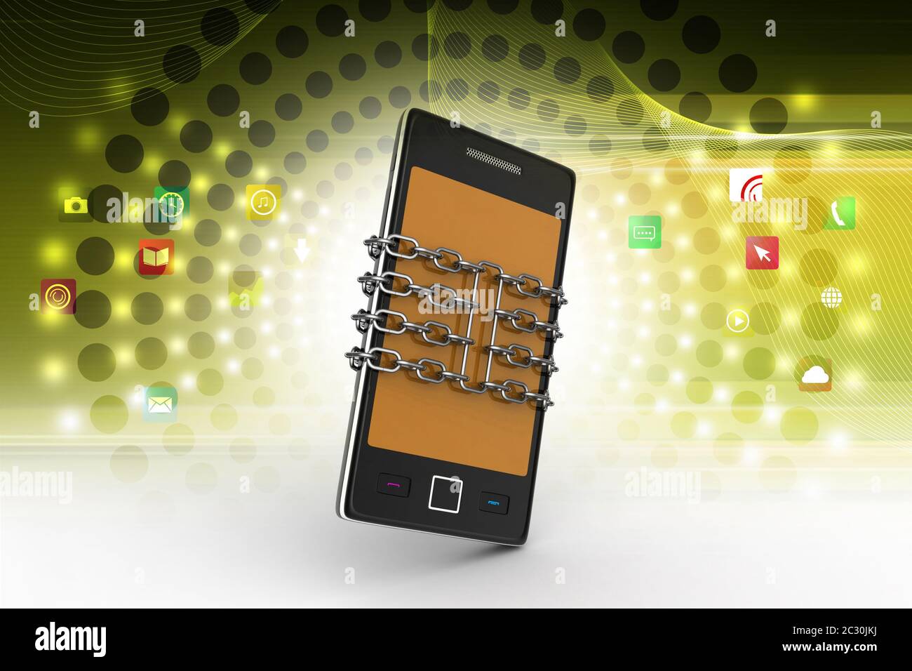 Smart phone with chain, safety concept Stock Photo - Alamy