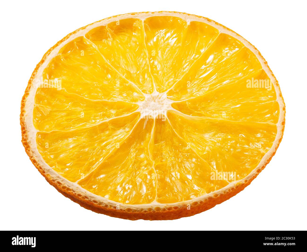 Orange chip, a dried thin slice of Citrus x sinensis fruit, isolated ...