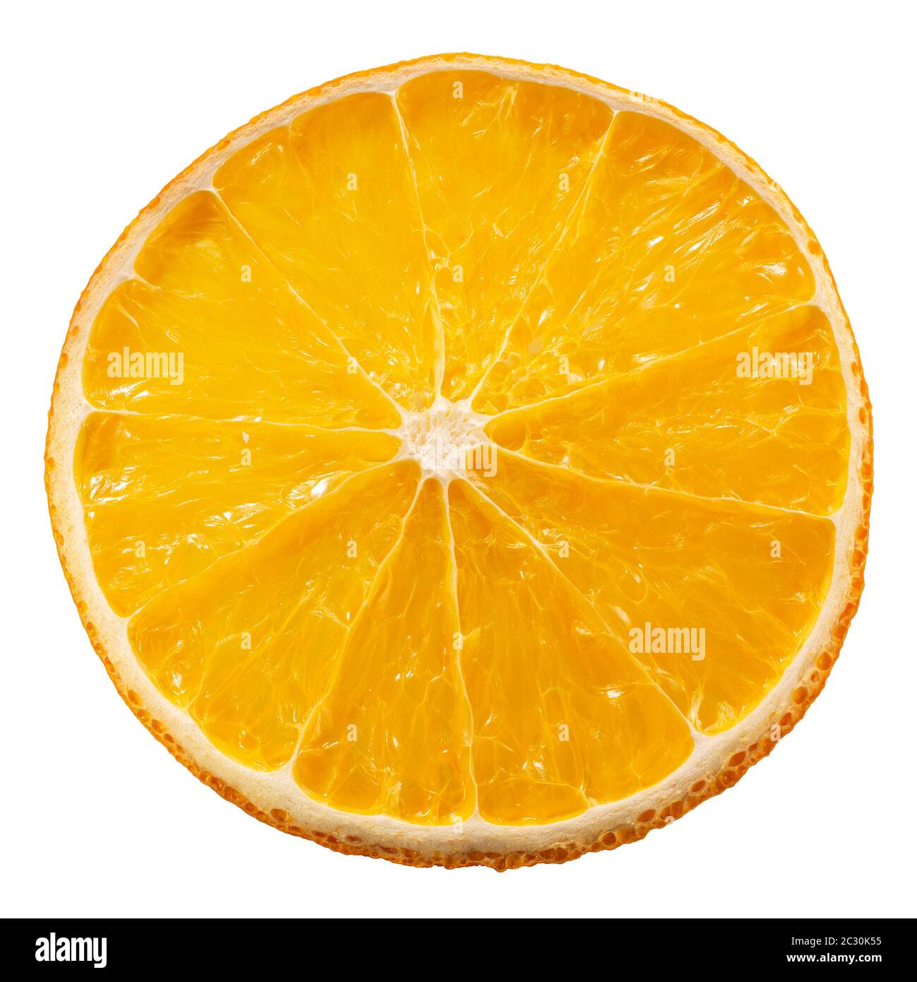 Orange chip, a dried thin slice of Citrus x sinensis fruit, isolated ...