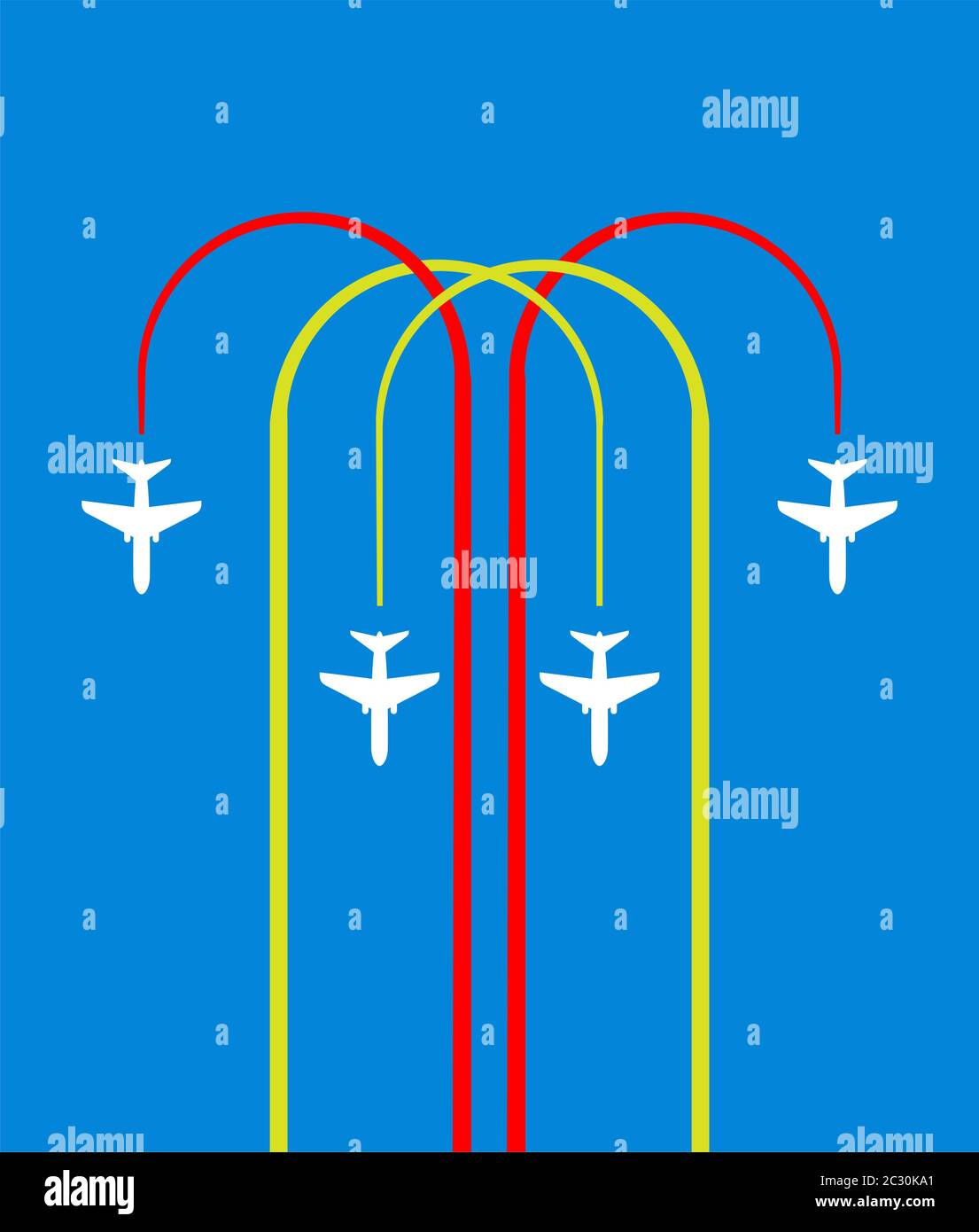 Airplane Flying Formation In Blue Sky, Air Show Display, The ...