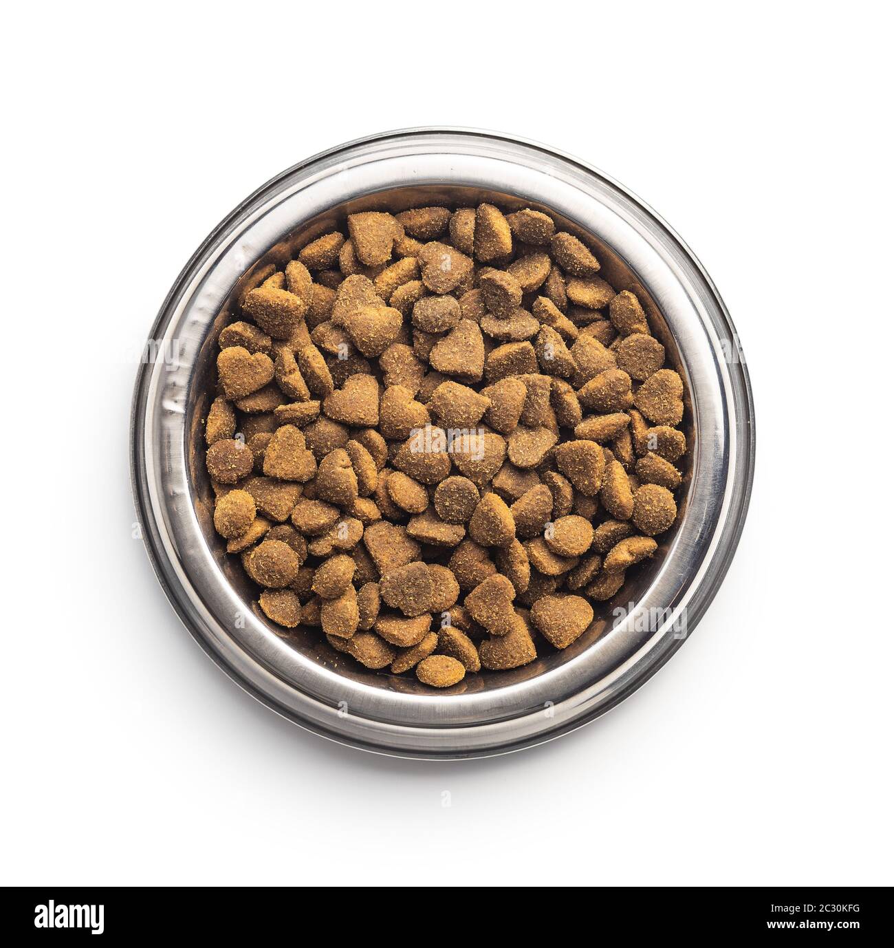 Dried kibble pet food in bowl. Heart shape dried animal food isolated ...