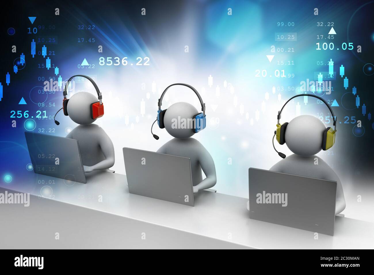3D man with headset talking over the phone Stock Photo - Alamy