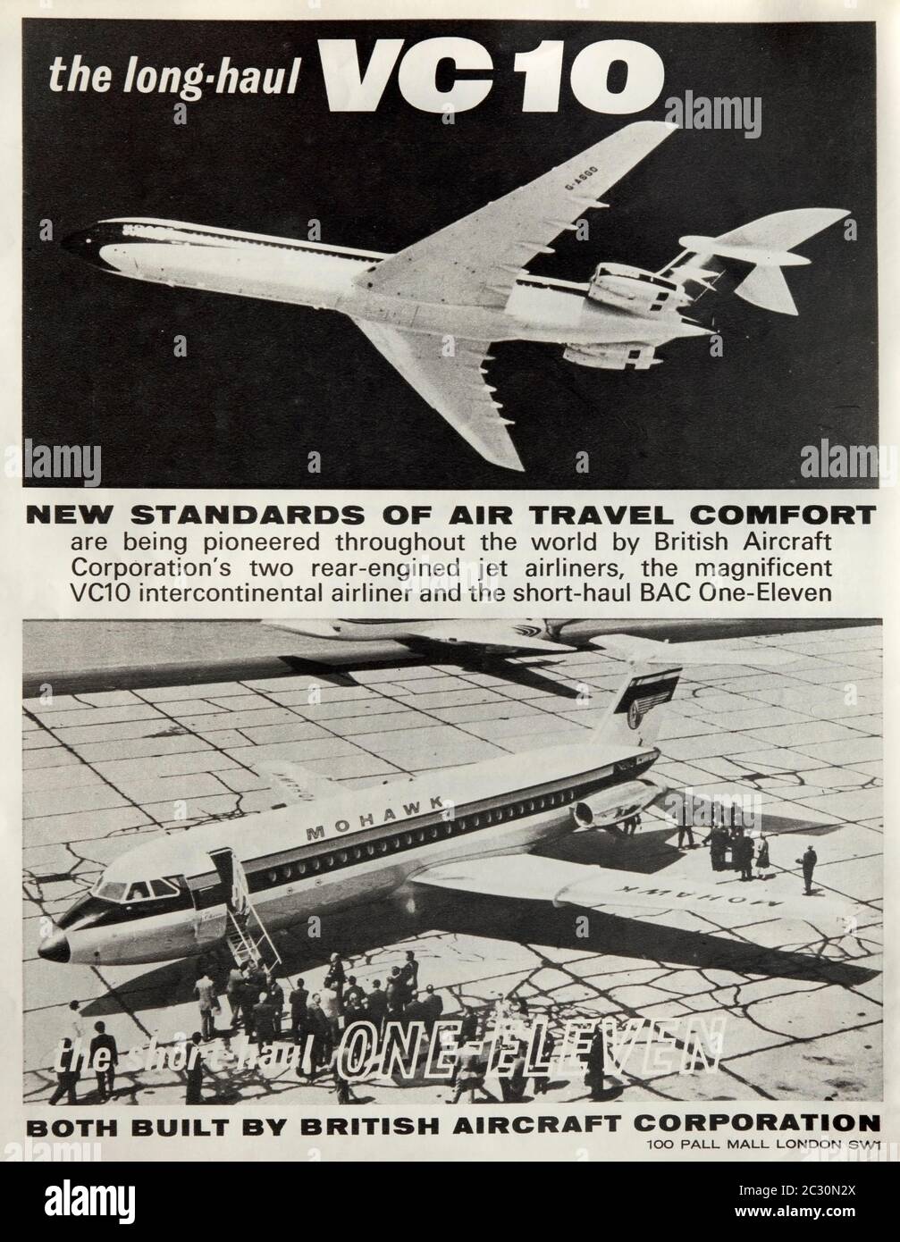 Vintage advertisement for the BAC / Vickers VC10 and BAC1-11 aircraft ...