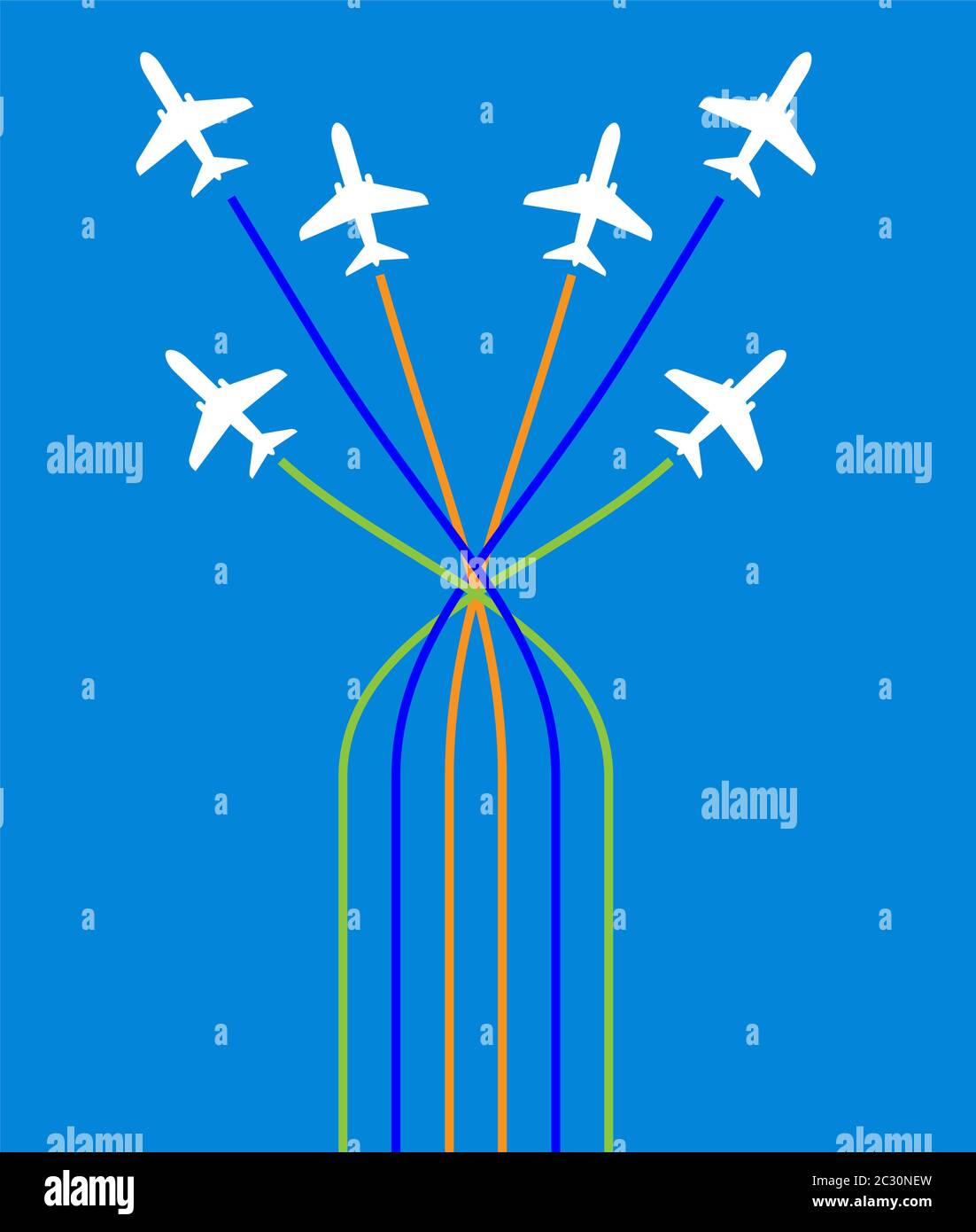 Airplane Flying Formation In Blue Sky, Air Show Display, The ...