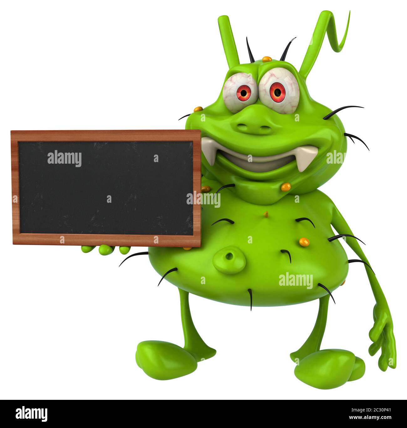 Fun 3D germ monster holding a blackboard Stock Photo - Alamy