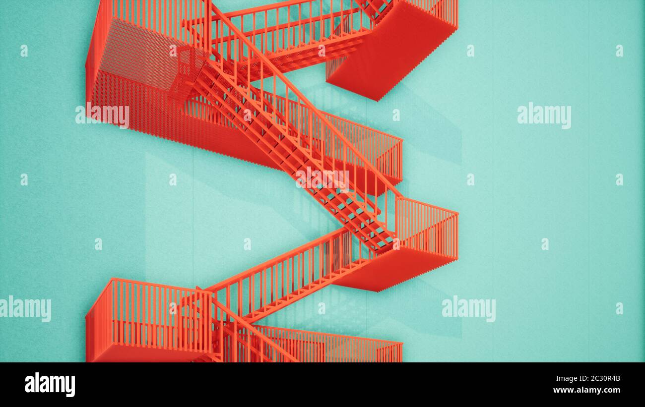 modern mint green building with red fire escape stairs, 3d rendering ...