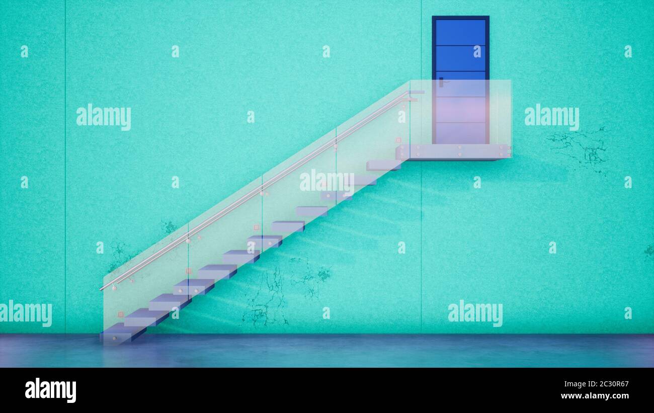 modern green color building with outdoor stairs, 3d rendering abstract ...