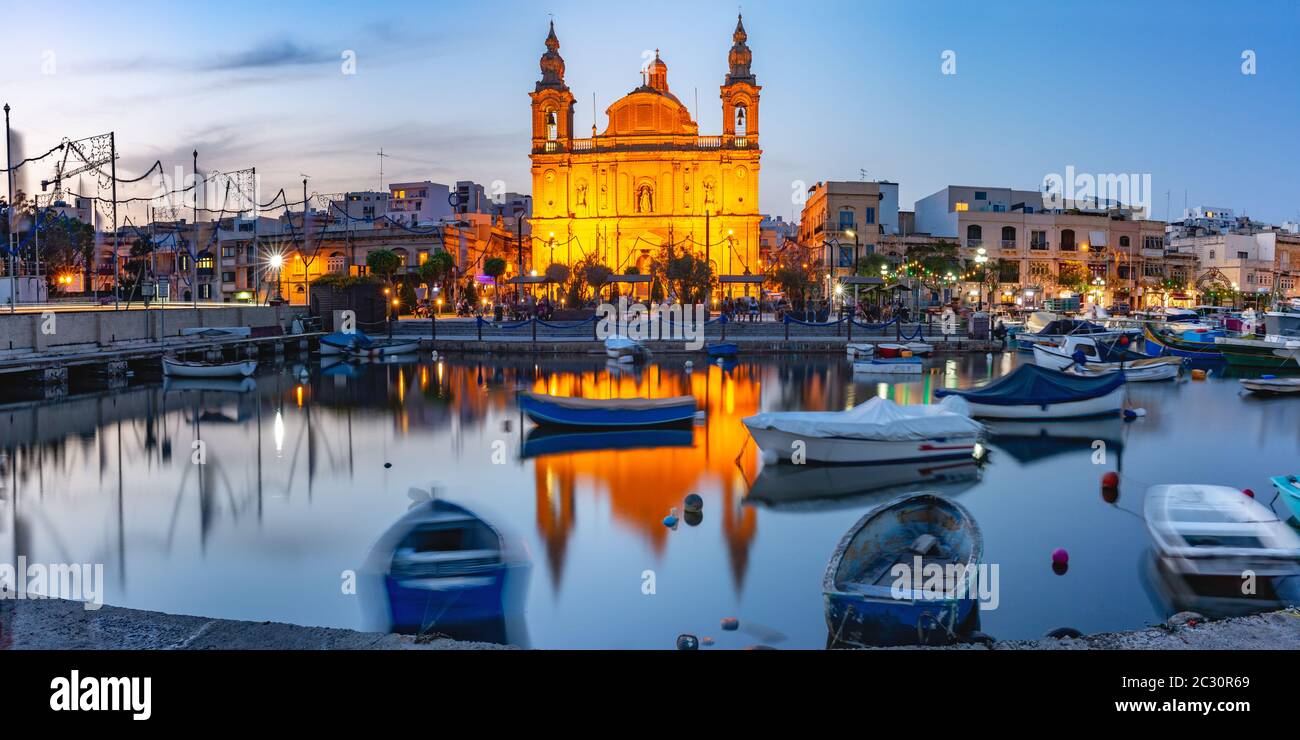 Panorama of Valletta harbour with yachts and fishing boats, Msida ...