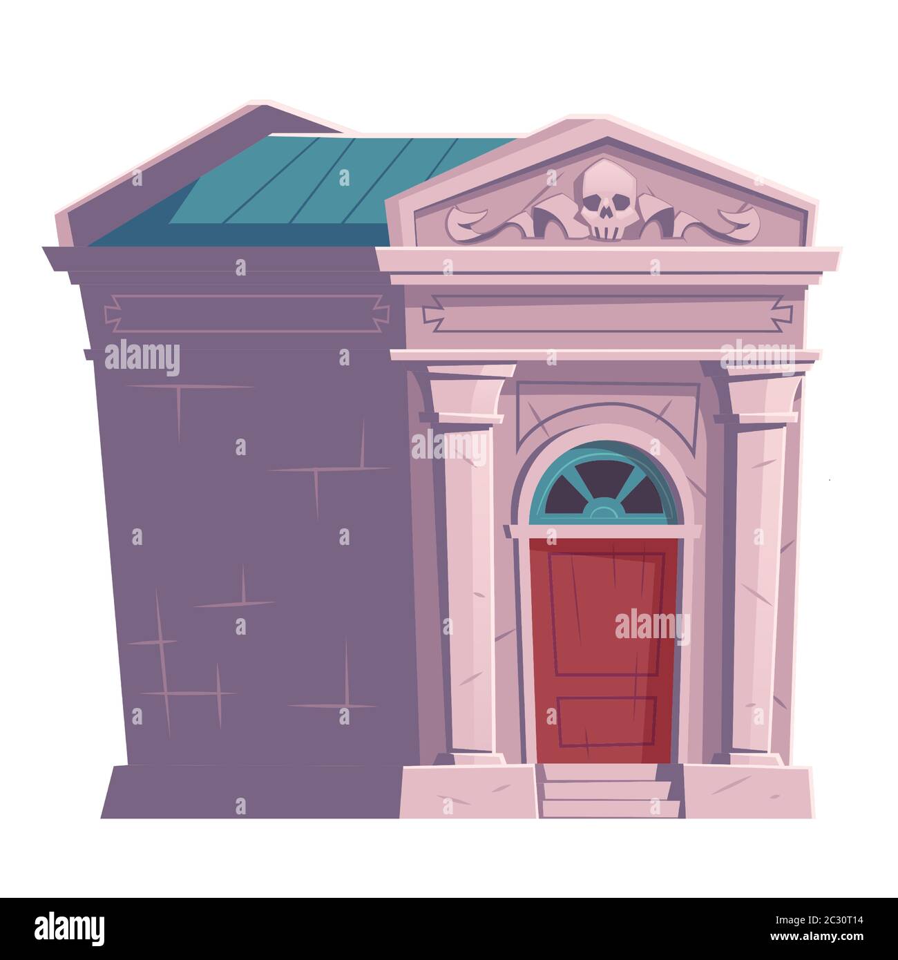 Cemetery symbol, crypt with skull, cartoon vector. Ossuary or crypt for ...