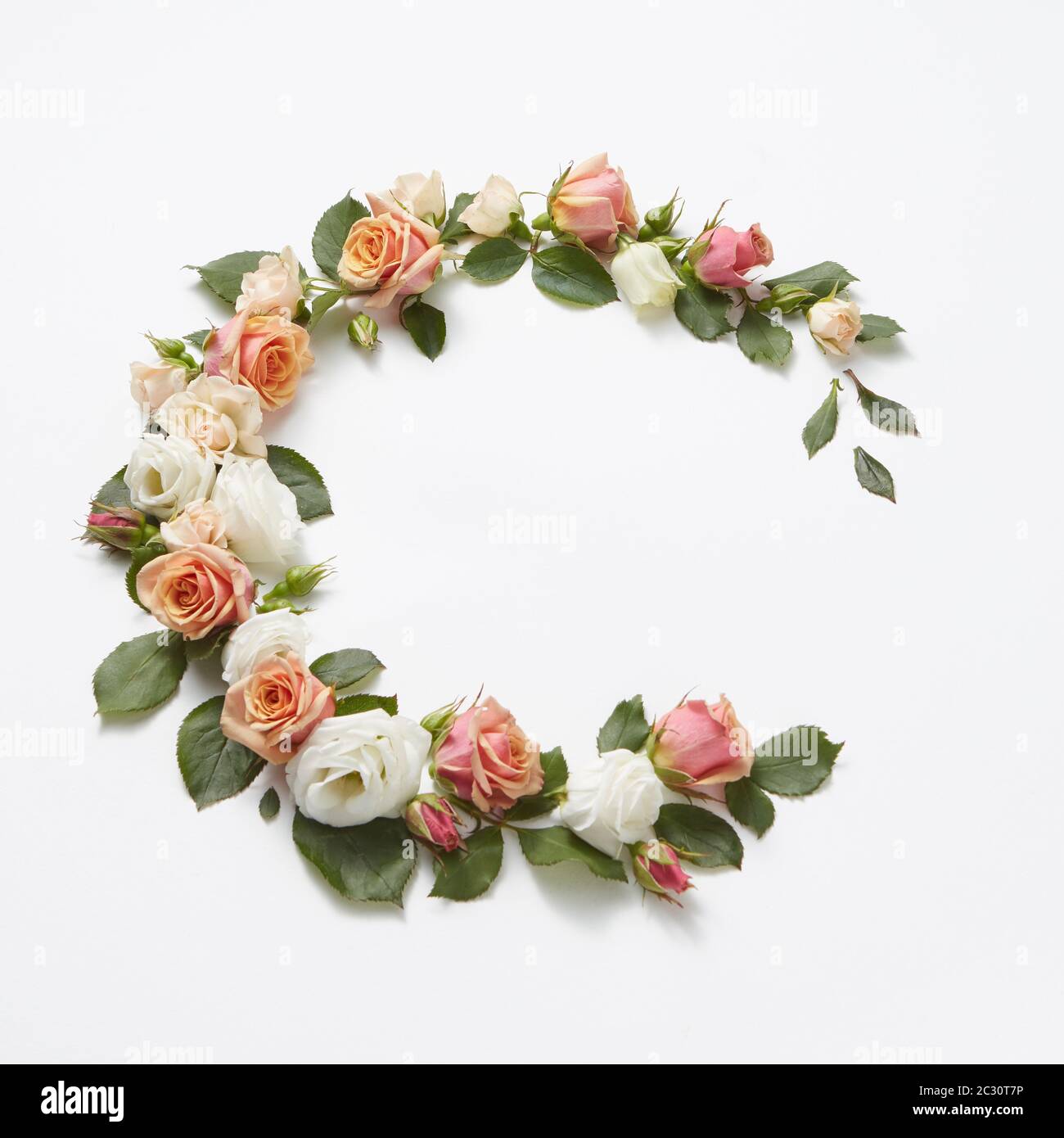 Corner flowers crown from fresh natural roses and leaves Stock Photo ...