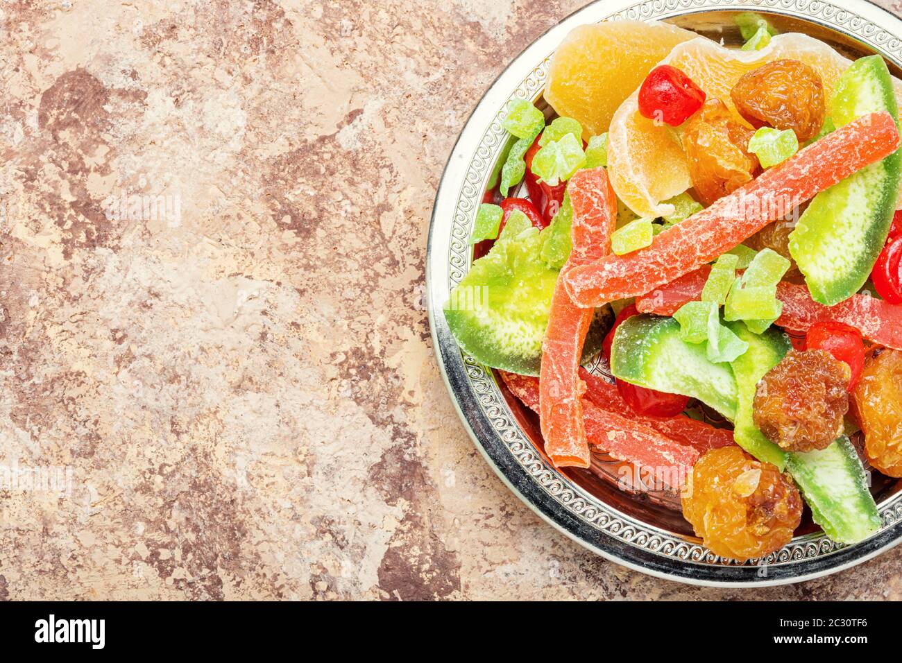 Healthy food,mix dried fruits.Healthy assorted dried fruit on a plate ...