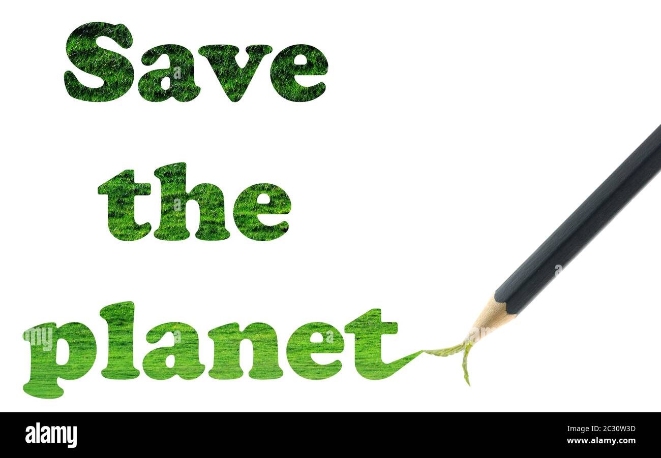 Concept for save the planet. Green leaves in the point of a black ...